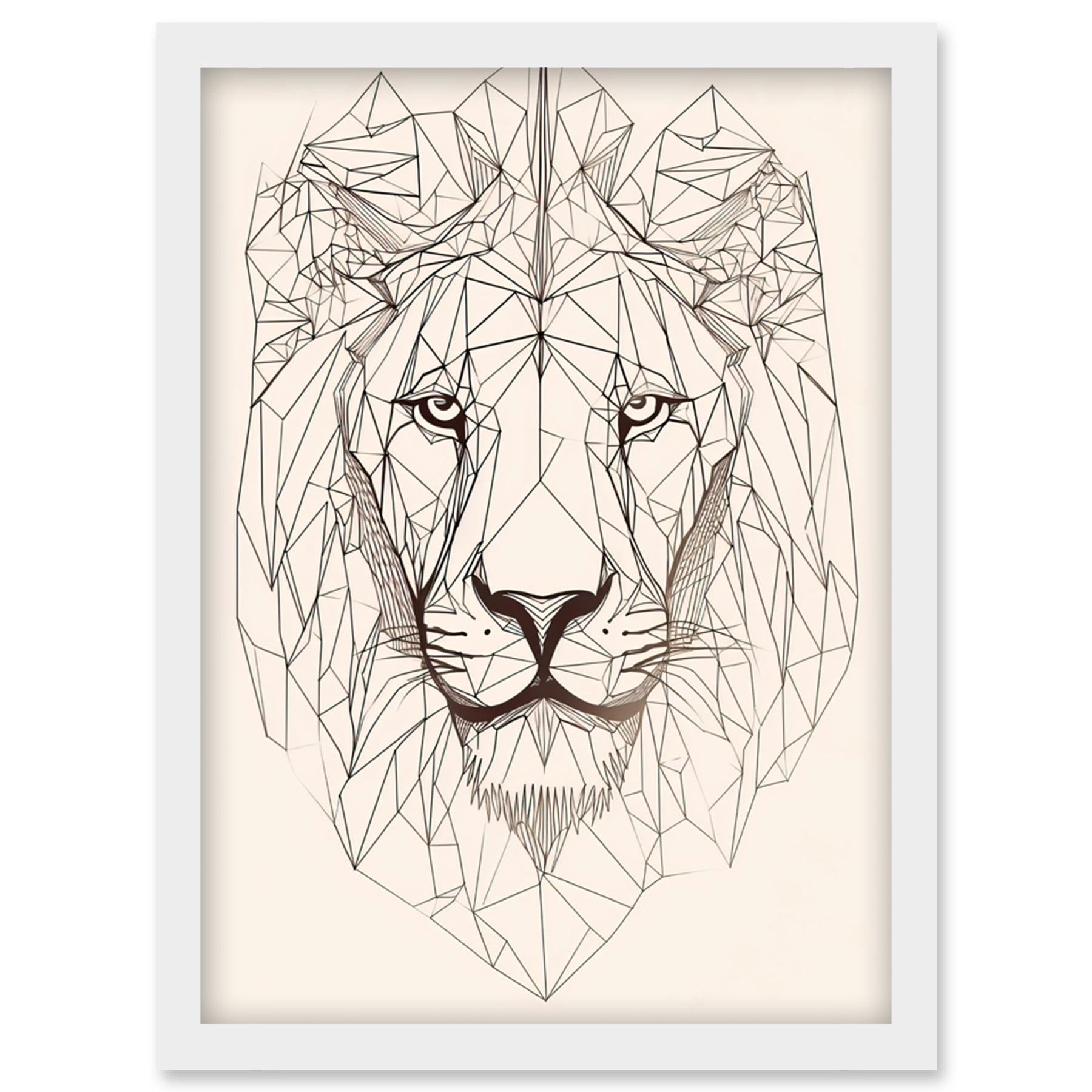 Lion Head Polygon Line Drawing Portrait Artwork Framed Wall Art Print ...