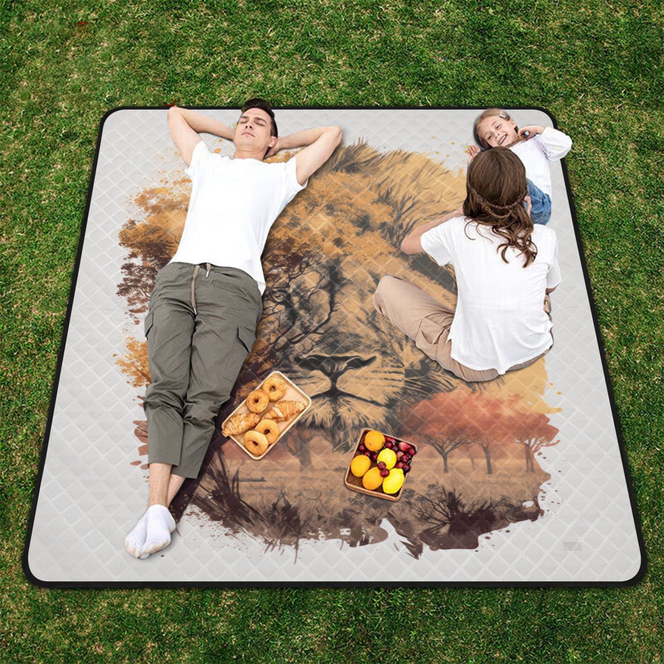 Lion Head Trees Beach Blanket Outdoor Picnic Blanket 78"x 78 ...