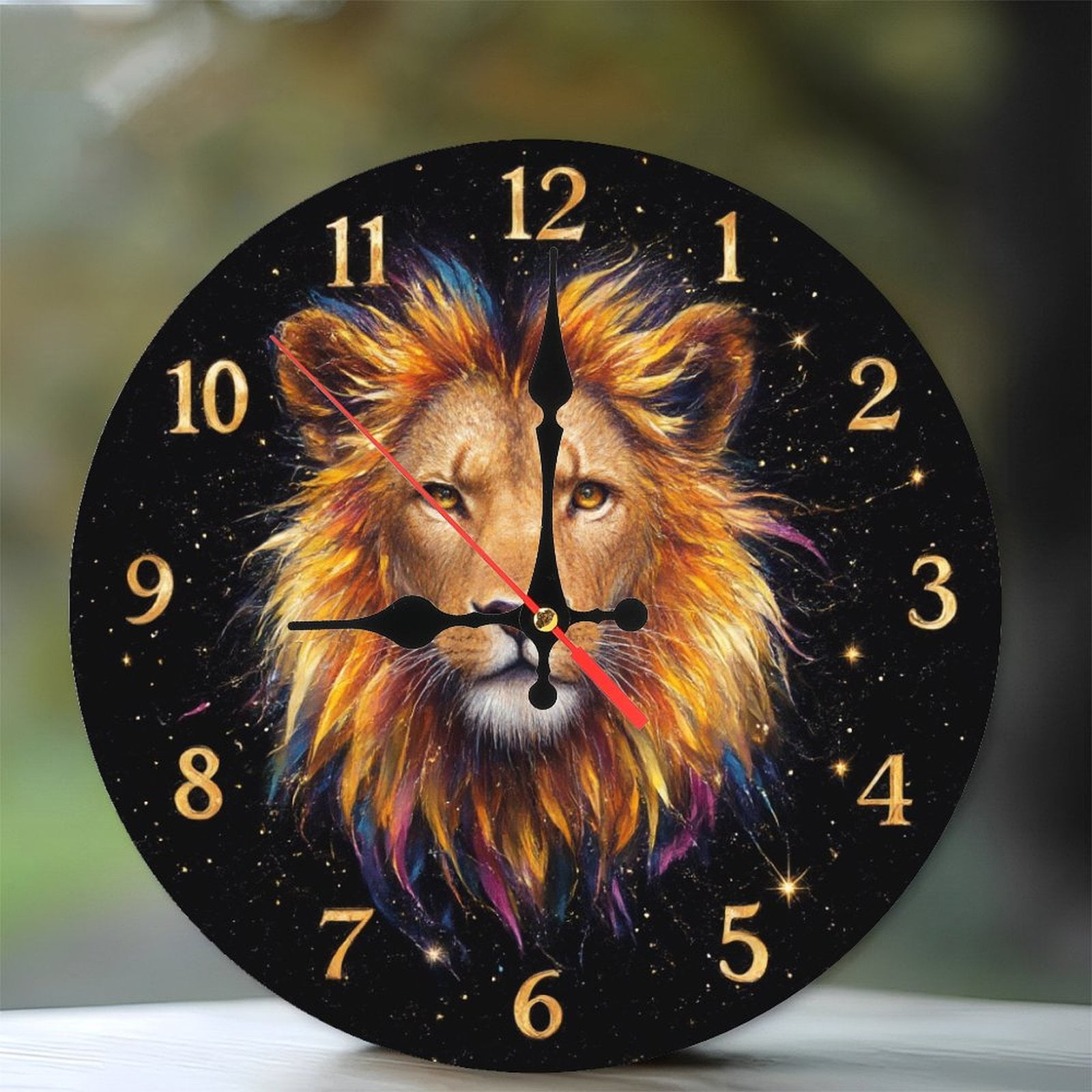 Lion Head Wall Clock Colorful Mane Starry Art Home Decor 10-Inch Silent ...