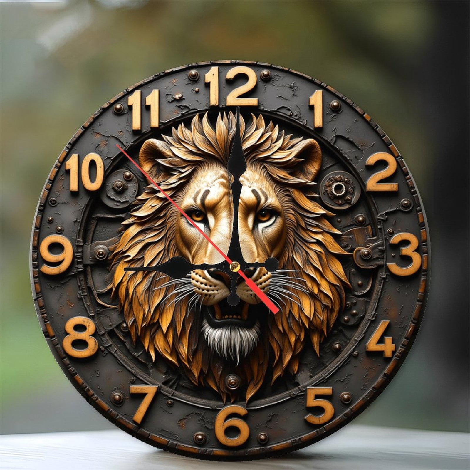 Lion Head Wall Clock Vintage Home Decor Style 10-Inch Silent Wooden ...