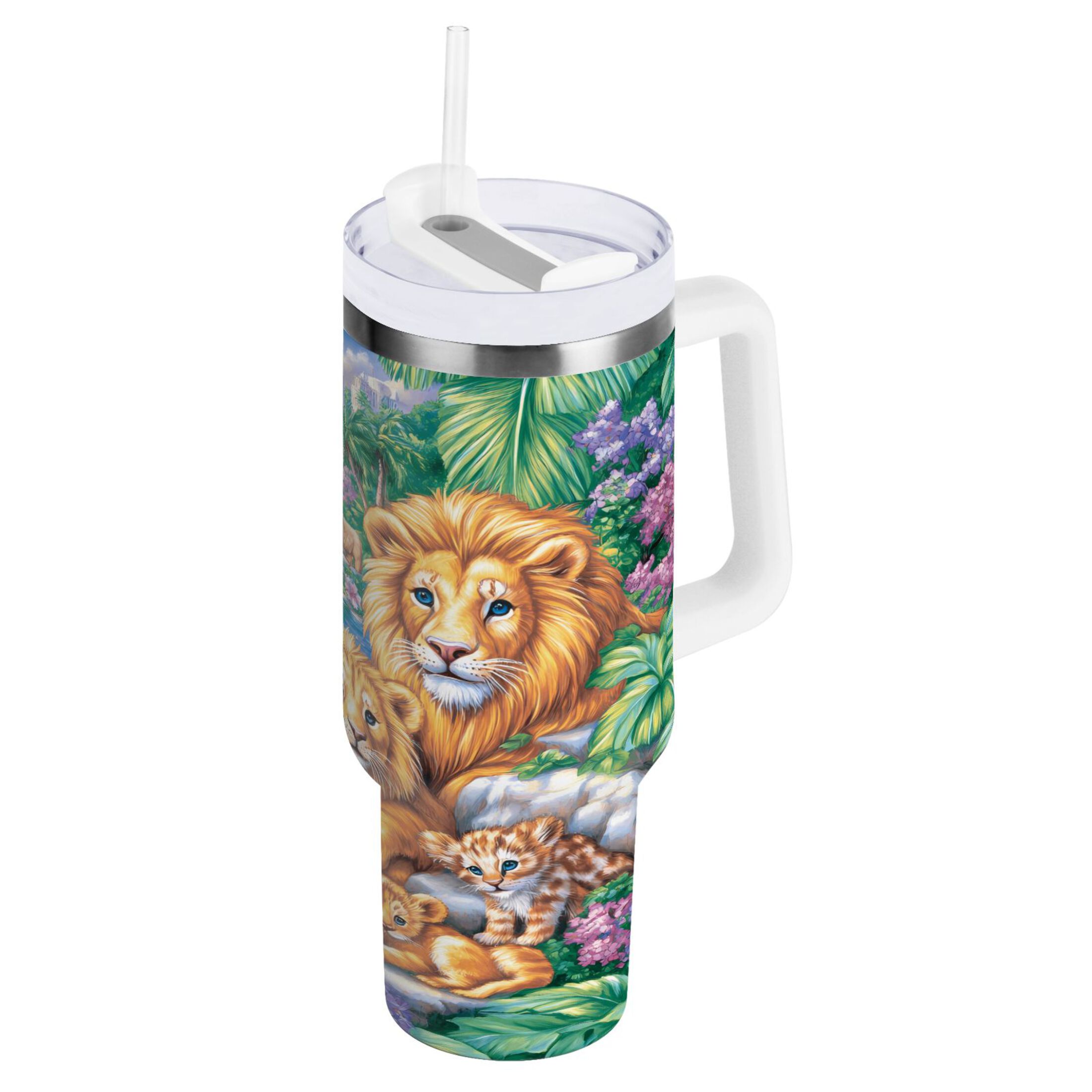 Lion Home Tumbler with Handle and Straw Lid 30 oz Insulated Vacuum ...