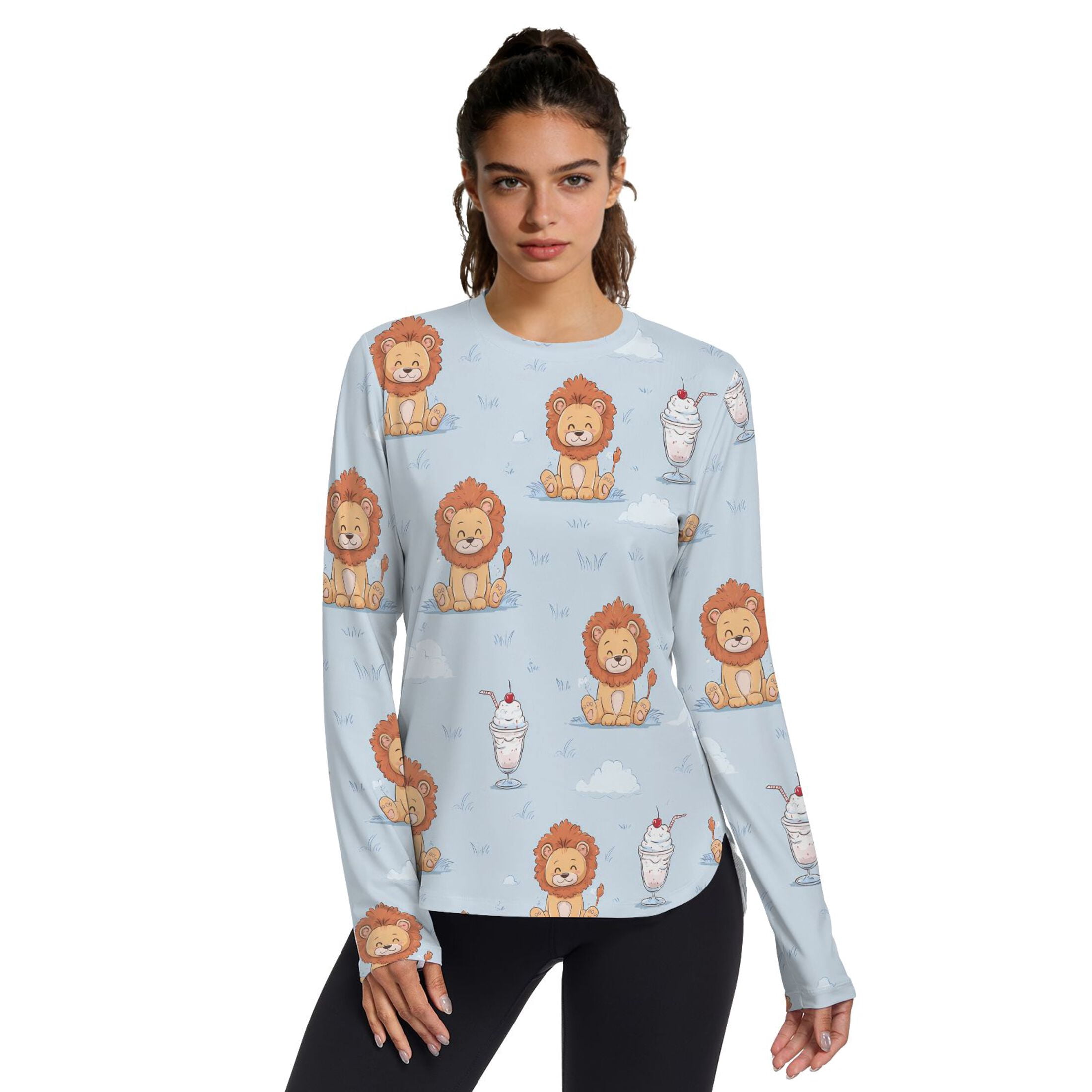 Lion Ice Cream Women UPF 50+ UV Shirts Long Sleeve with Thumb Holes ...
