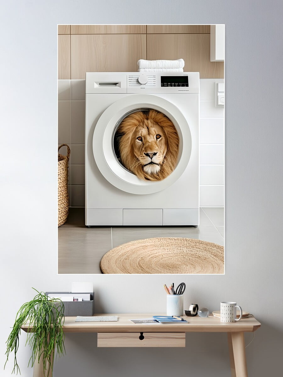 Lion In A Washing Machine, Funny Bathroom Art Poster Wall Art, Modern ...