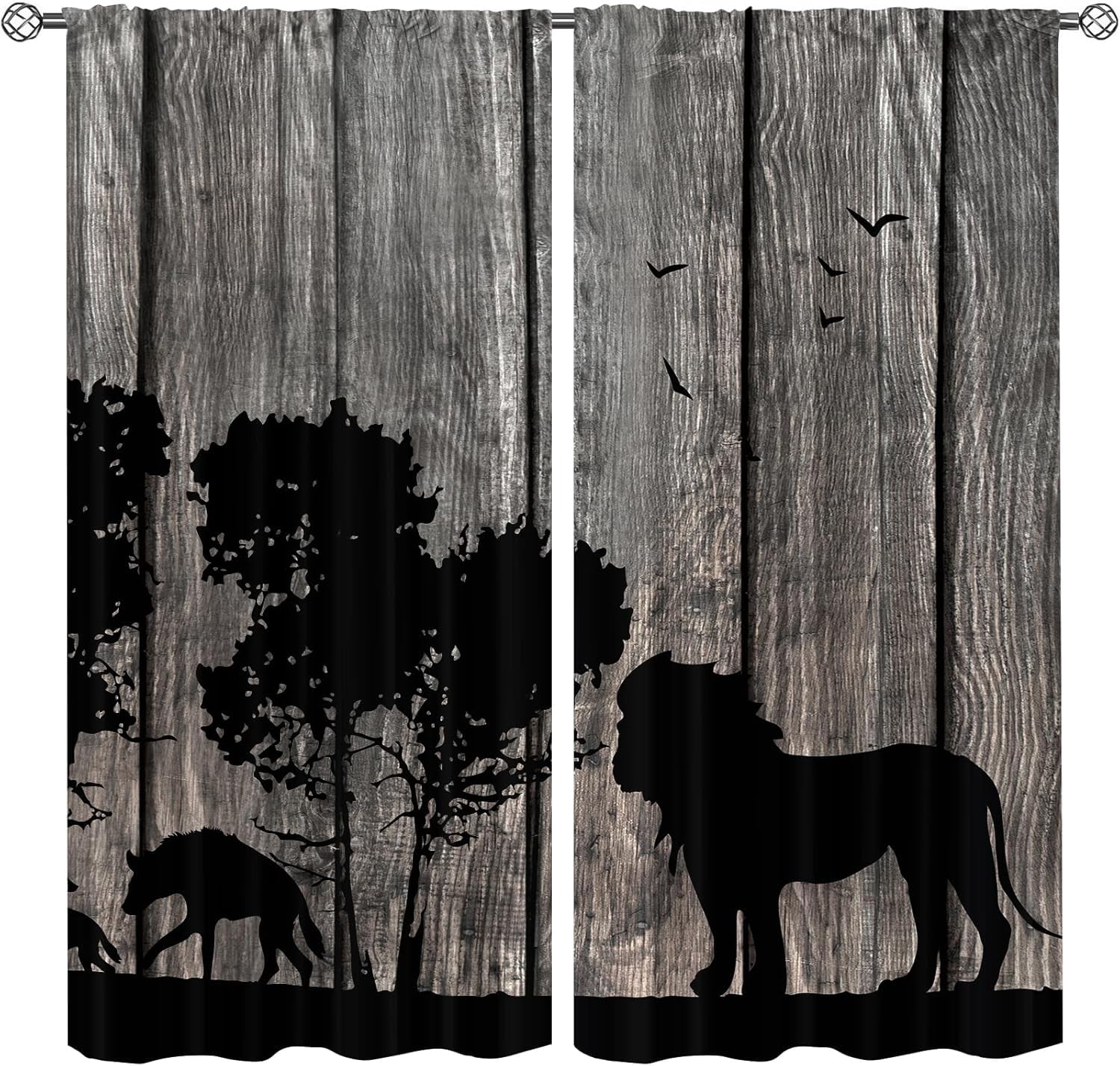 Lion Jackal Blackout Curtain, African Grasslands Wildlife Soundproof ...