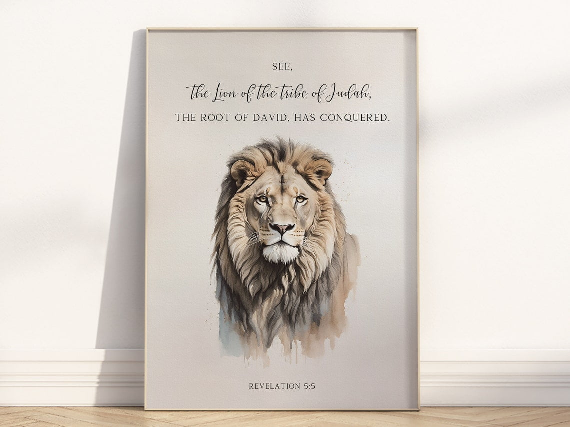 Lion Of Judah Revelation 5:5 Bible Verse Wall Art, Christian Religious Easter Watercolor ...