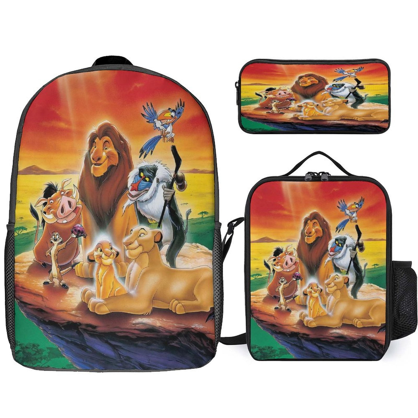 Lion Kin Backpacks 3 Piece Set Adults Bookbag with Lunch Box Pencil ...