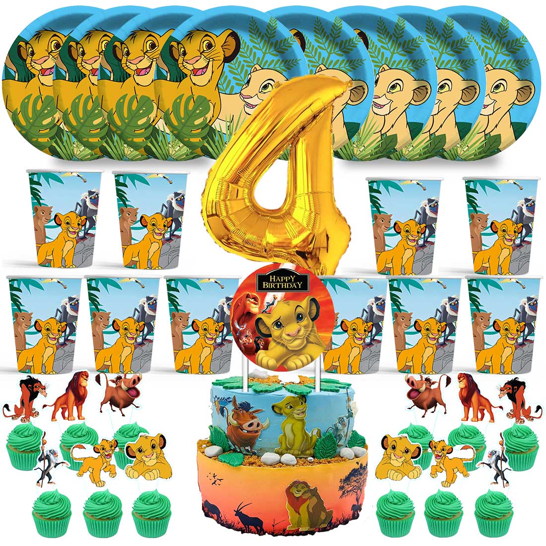 Lion King Birthday 4th Cups Party Supplies Plates Fans Decorations Cake ...