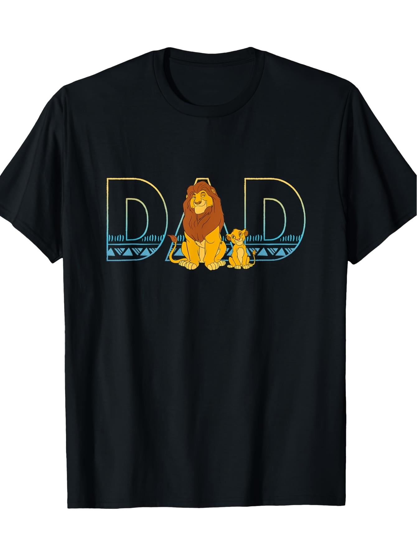 The Lion King Dad T-Shirt - Black Casual Short Sleeve Crew Neck Tee with Simba & Mufasa Graphic ...