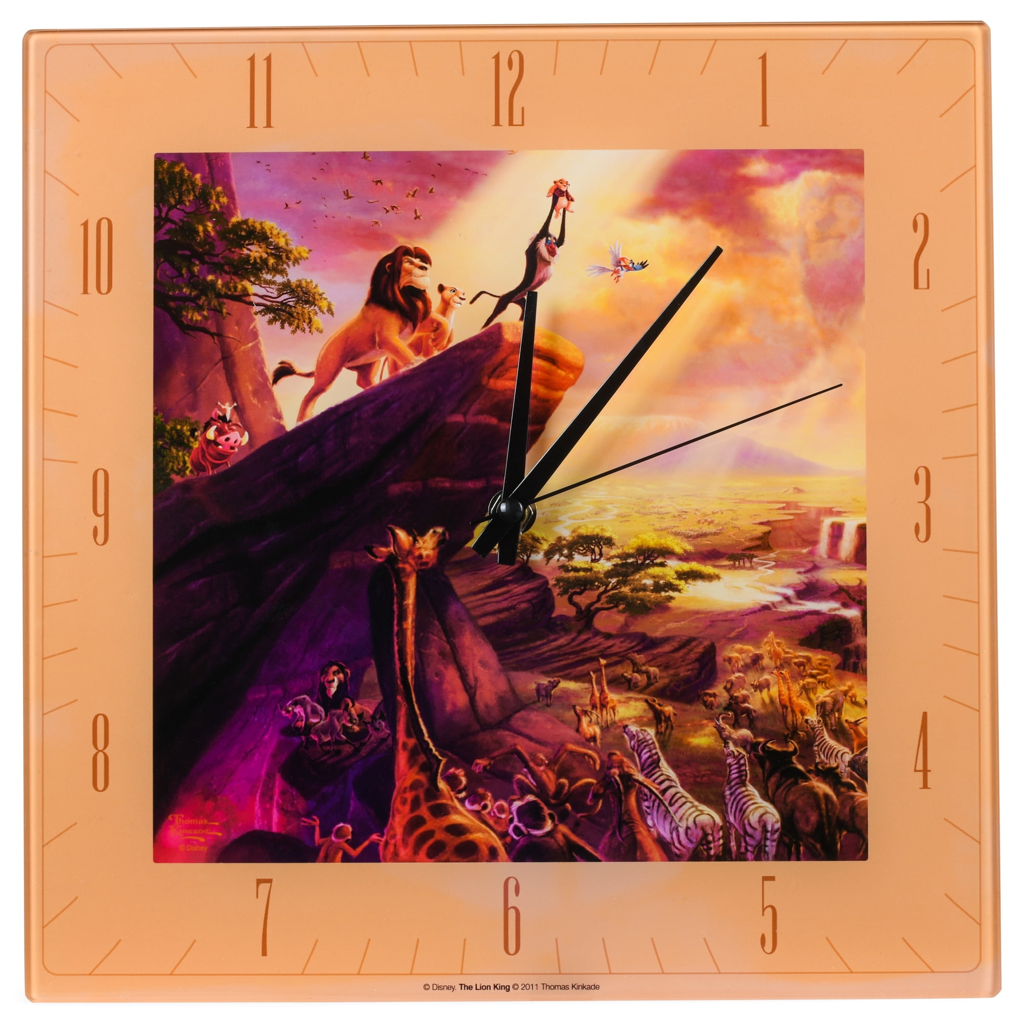 Lion King Disney Kinkade Sunrise Orange 11 inch Glass Square Wall Clock ...