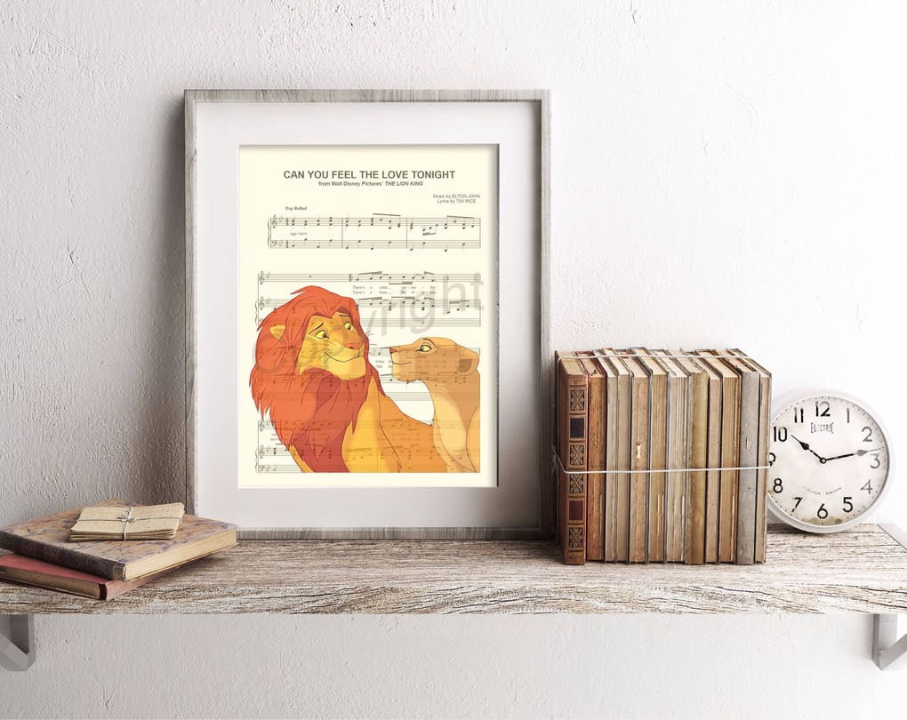 Lion King Simba And Nala Sheet Music Art Print ,Decor For Living Room ...