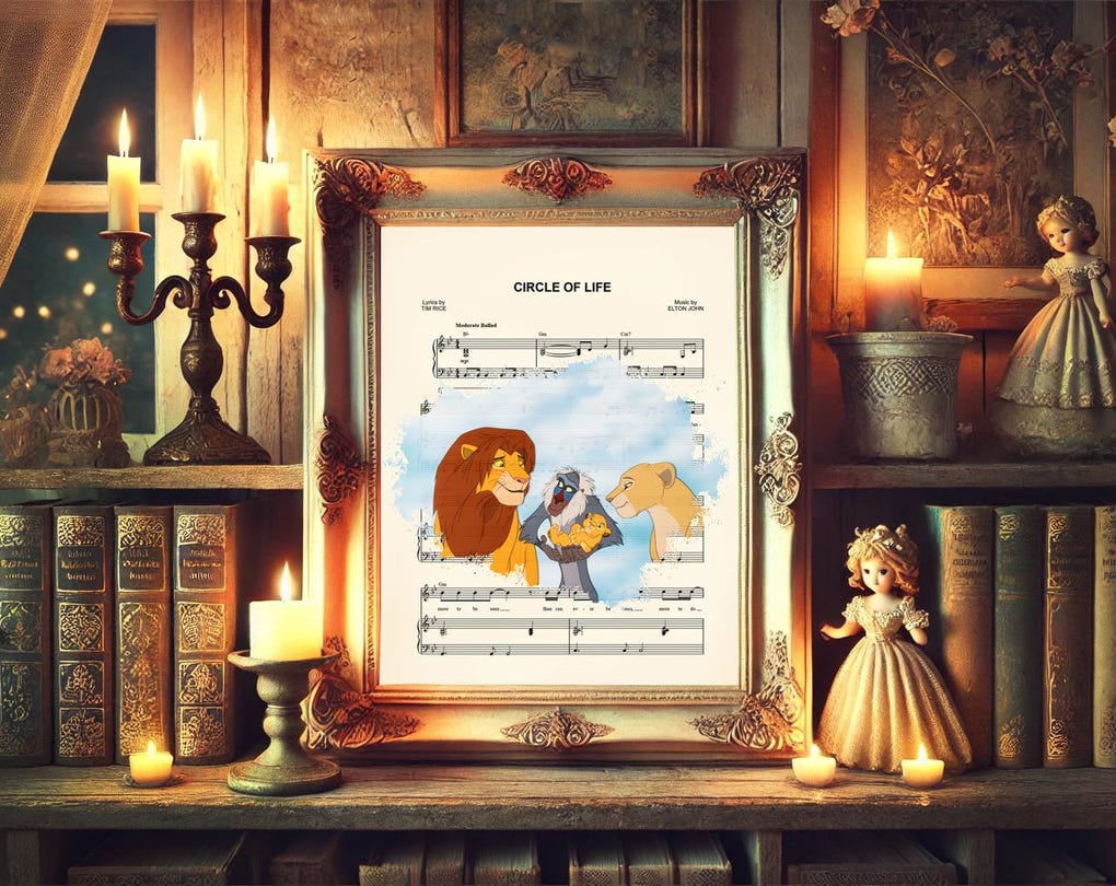 Lion King Simba, Nala, Kiara And Rafiki Circle Of Life Sheet Music Art Print ,Decor For Living ...