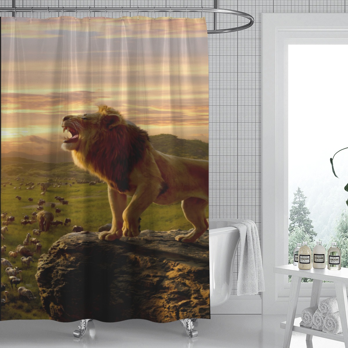 Lion King Simba shower curtain offers a timeless design, waterproof ...