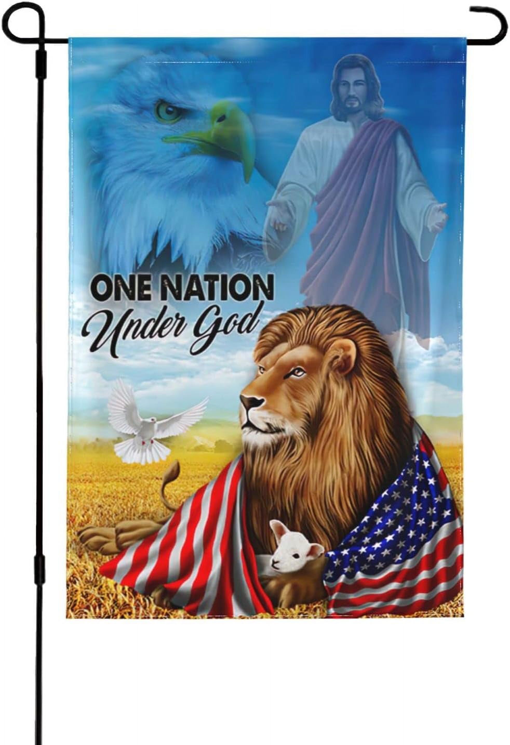 Lion Lamb American One Nation Under God Garden Flag 12X18 inch Double ...