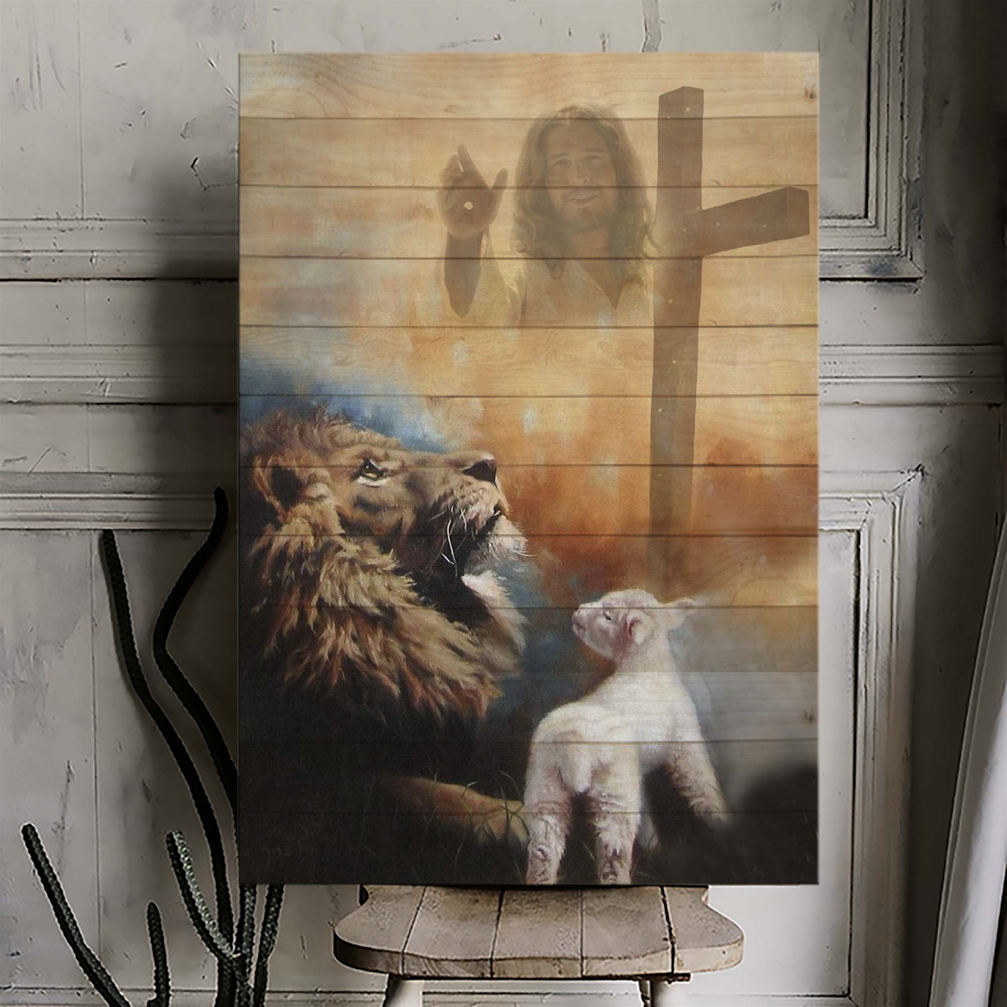 Lion and Lamb Canvas Wall Art – Spiritual Jesus Artwork with ...