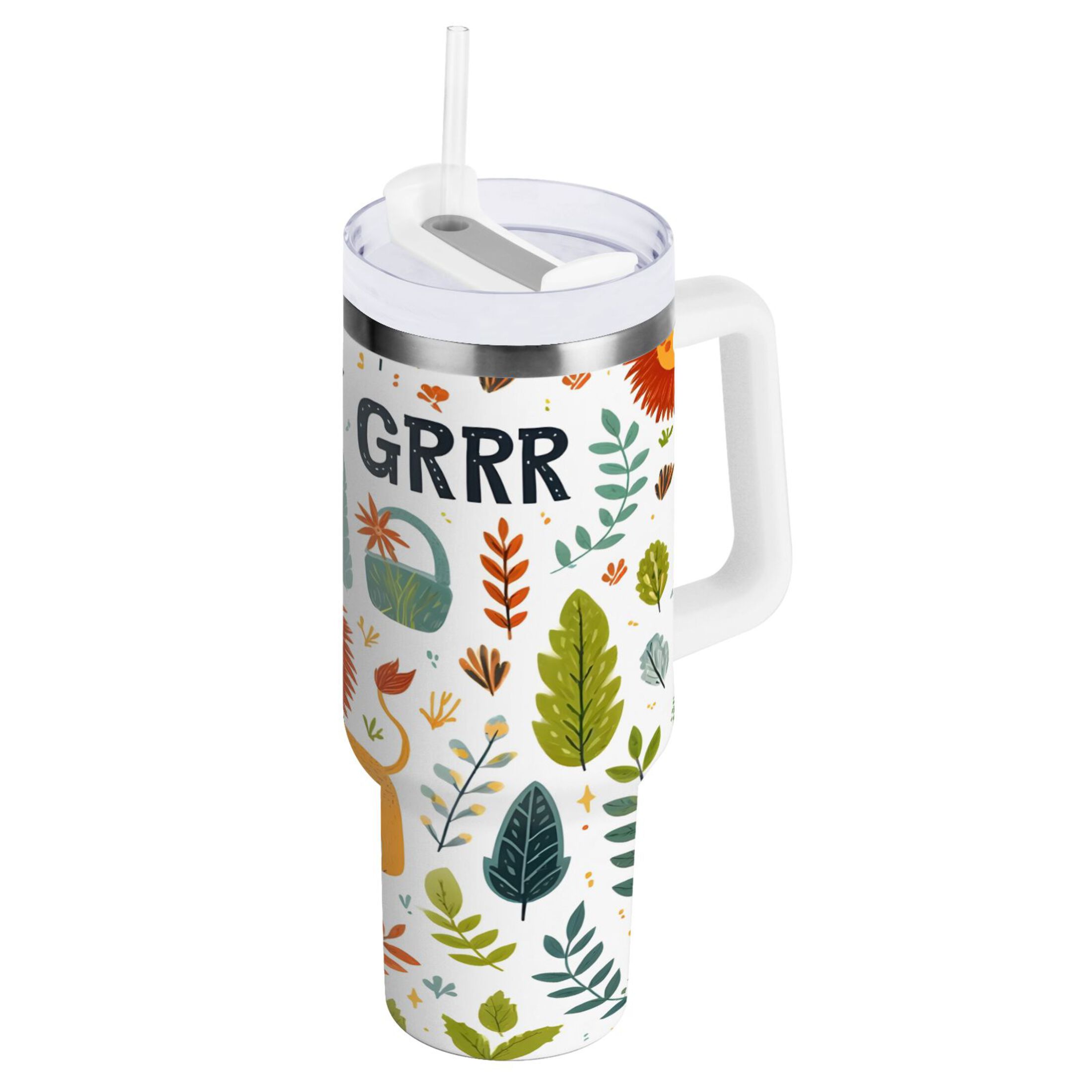 Lion Leaves Branches Tumbler with Handle and Straw Lid 40 oz Insulated ...