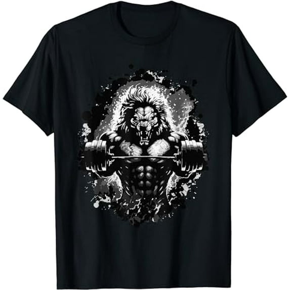 Lion Lifting Weights Gym Beast Workout Muscles Bodybuilding T-Shirt ...
