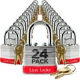 Lion Locks 24 Keyed-Alike Padlocks w/ 1.25" Shackle, 48 Keys, Hardened ...