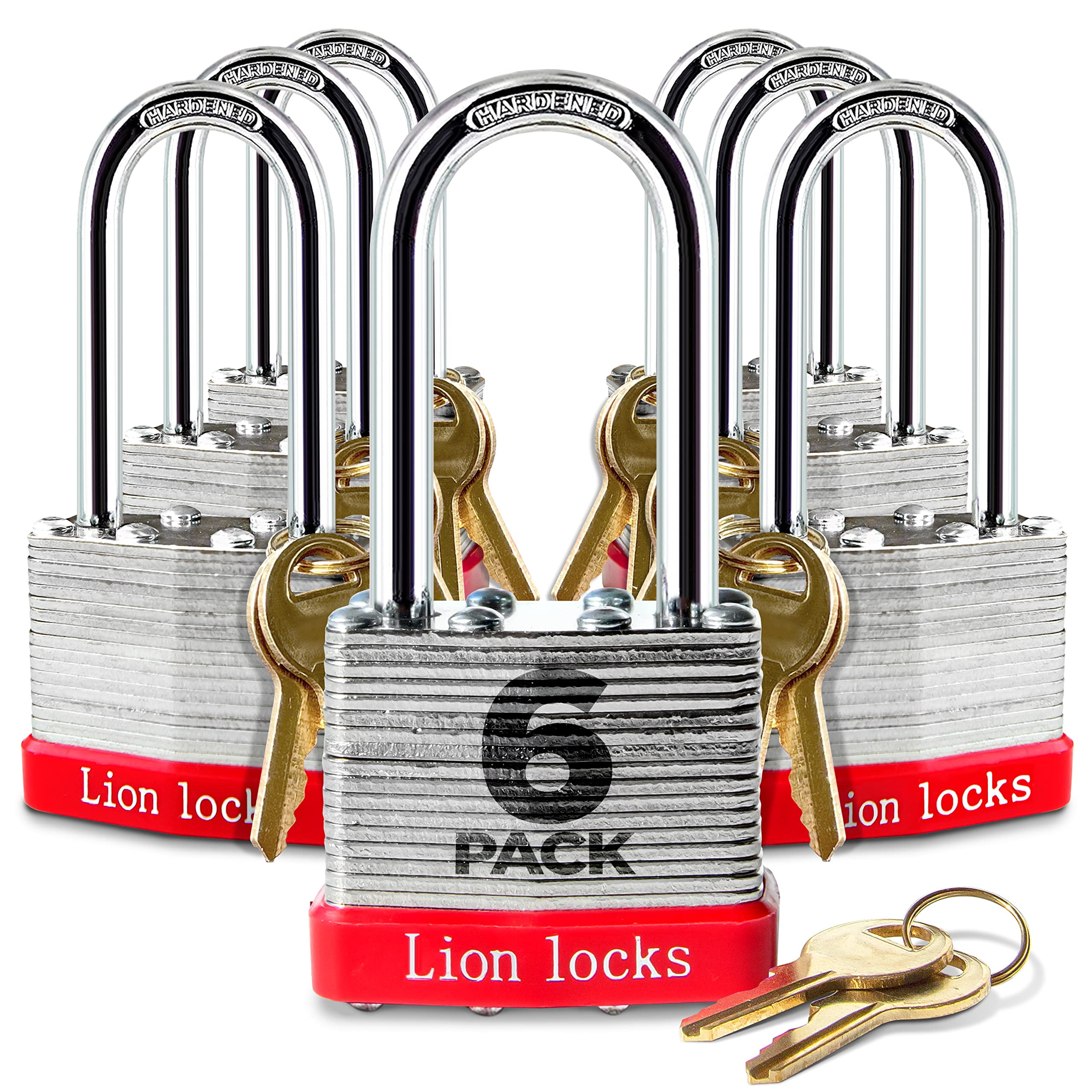 Lion Locks 6 Keyed Alike Padlocks with 2" Long Shackle, 12 Keys - Locks ...