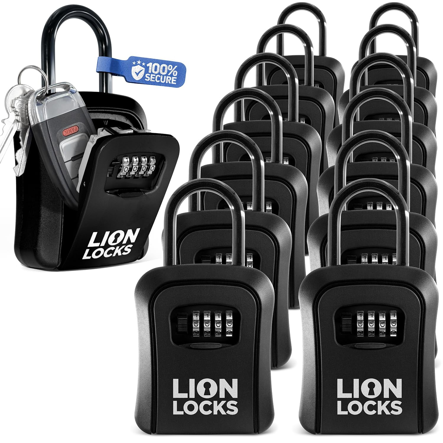 Lion Locks Key Lock Box - 12 Pack, Small Lock Box with Custom Code ...