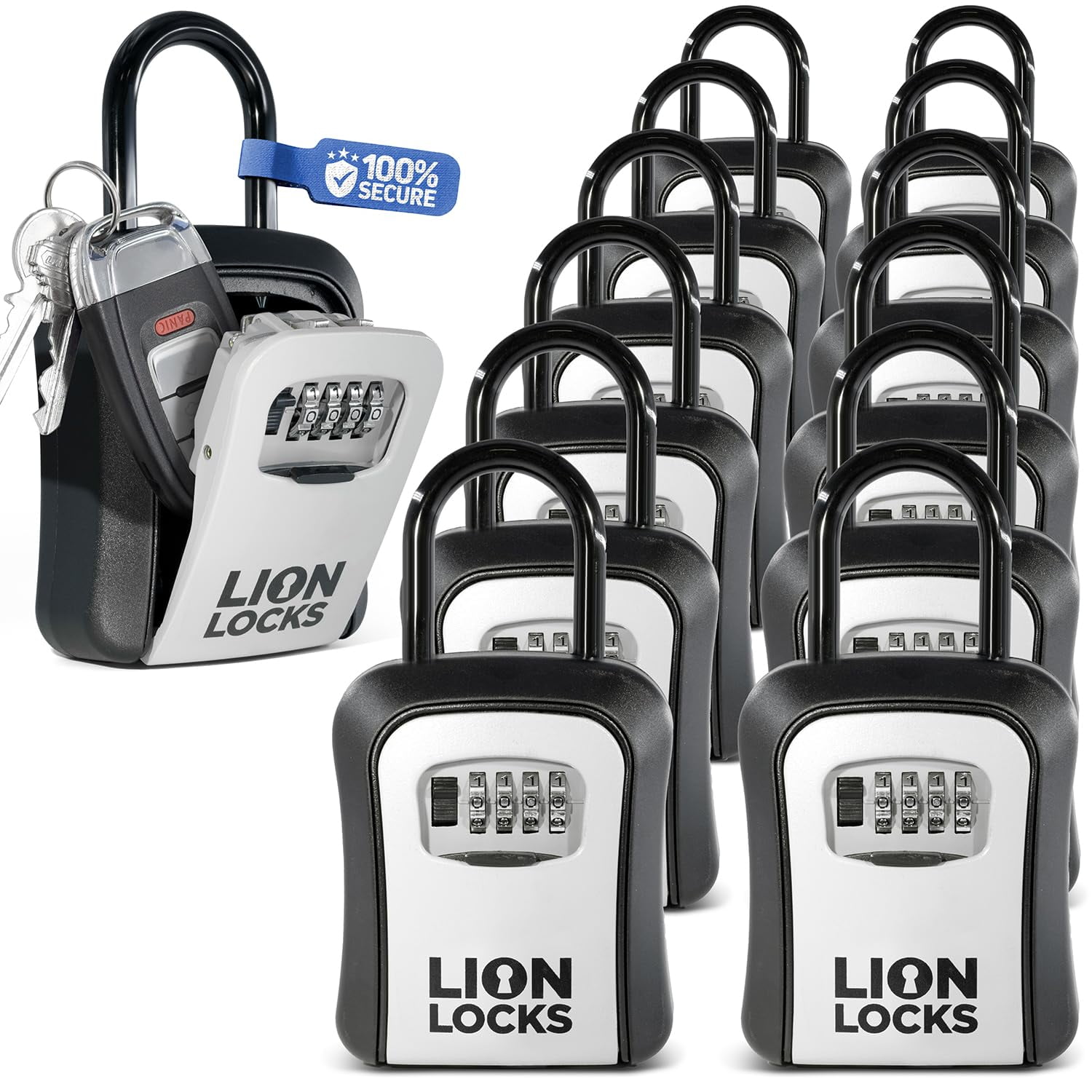 Lion Locks Key Lock Box - 12 Pack, Small Lock Box with Custom Code ...
