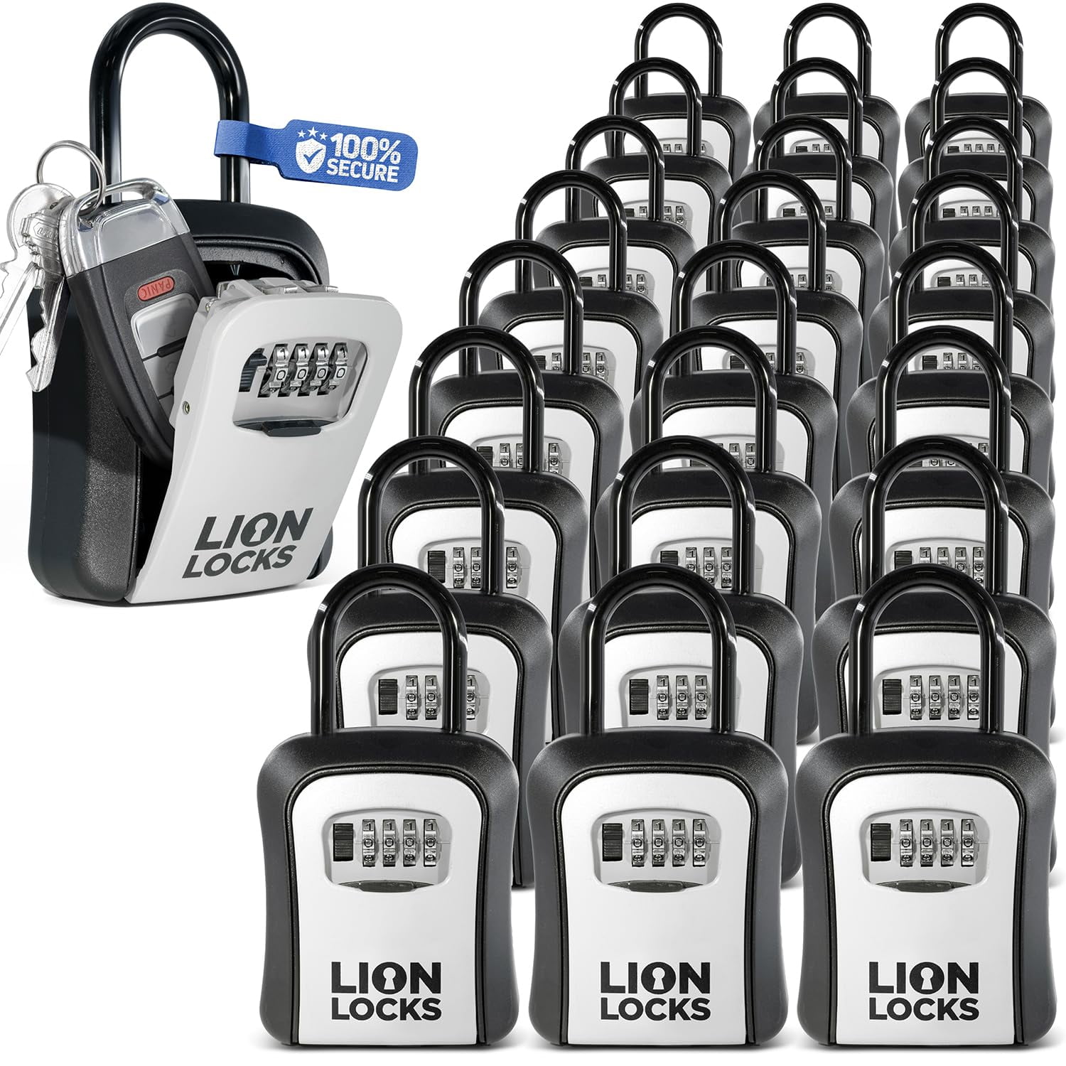 Lion Locks Key Lock Box - 24 Pack, Small Lock Box with Custom Code ...