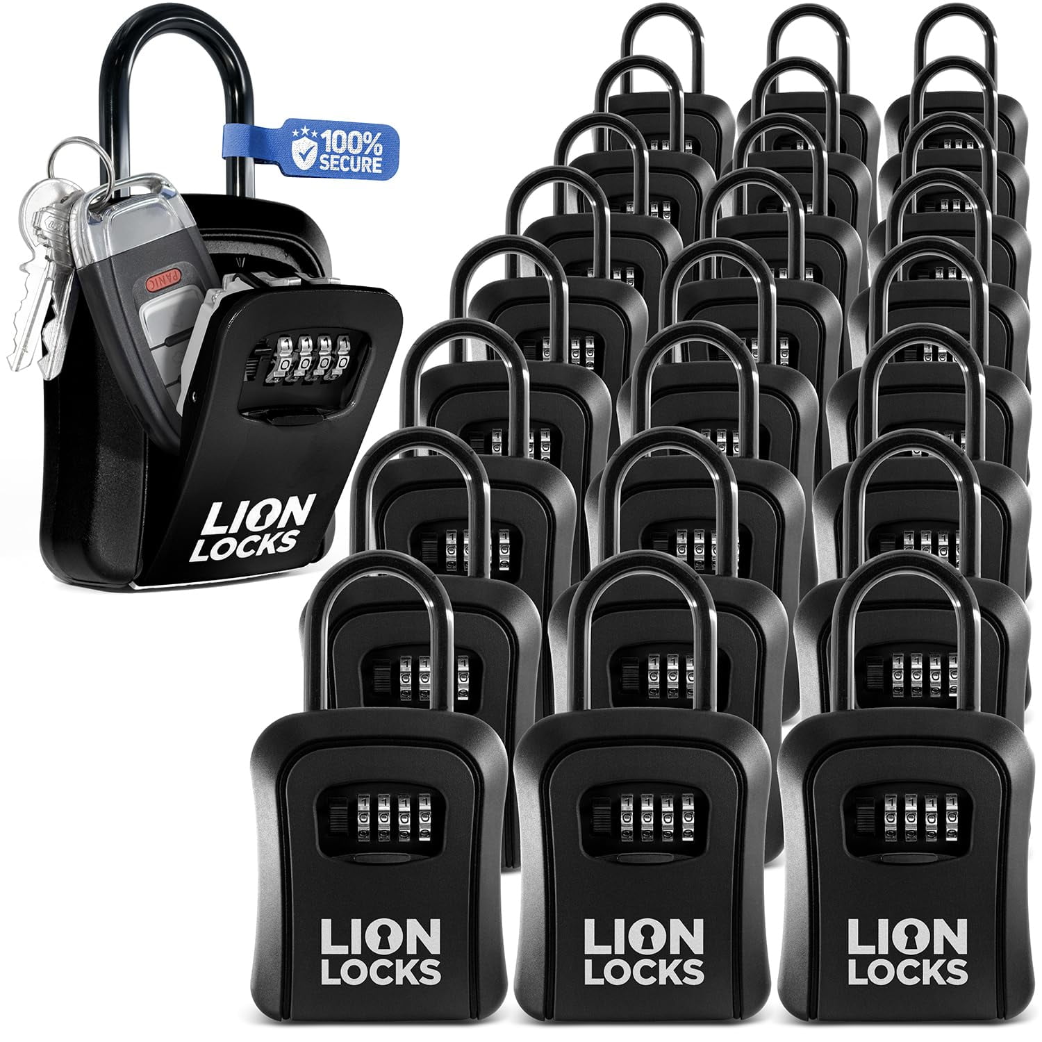 Lion Locks Key Lock Box - 24 Pack, Small Lock Box with Custom Code ...