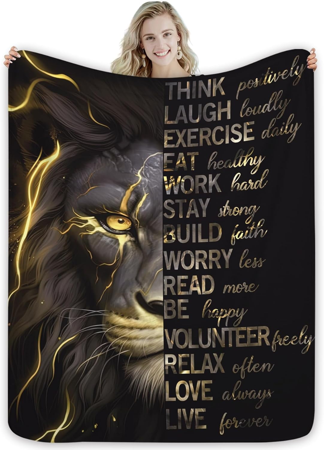 Lion Man Black Gold Blanket Quotes Inspirational Motivational Positive ...