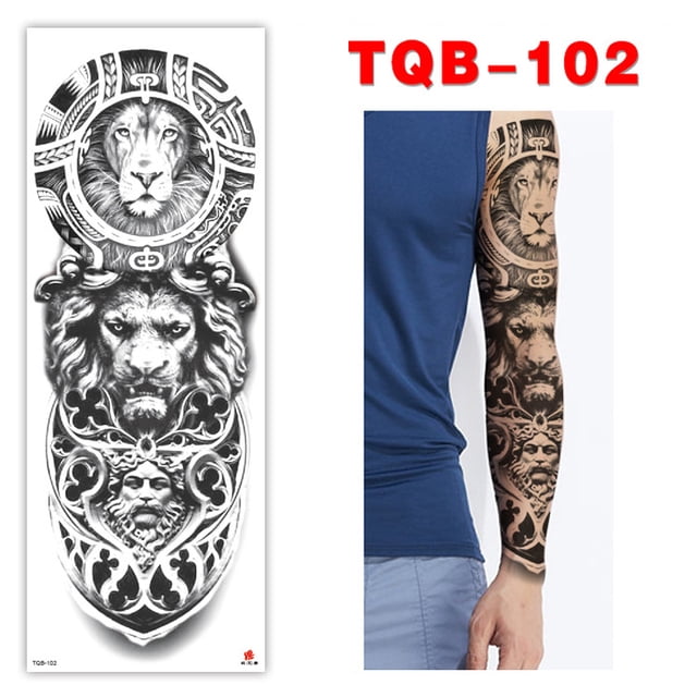 Lion Men Waterproof Temporary Tattoos Stickers Full Arm Sticker Large ...