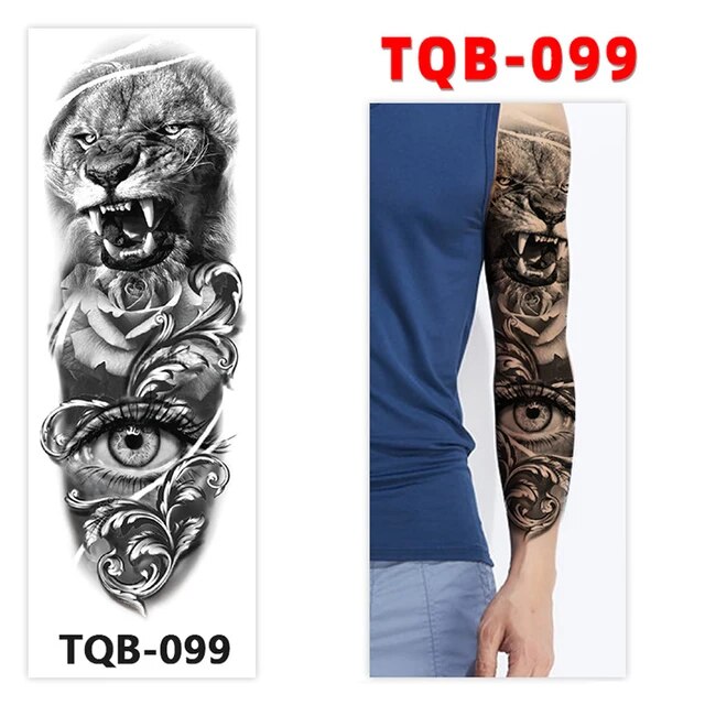 Lion Men Waterproof Temporary Tattoos Stickers Full Arm Sticker Large ...