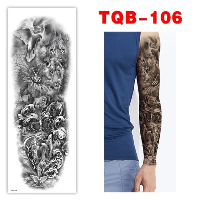 Lion Men Waterproof Temporary Tattoos Stickers Full Arm Sticker Large ...