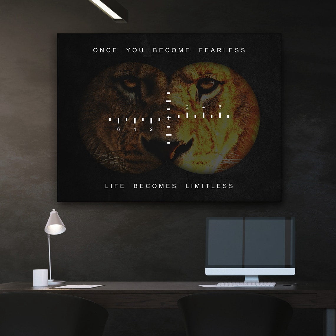 Lion Motivational Wall Art, Once You Become Fearless Quote Poster ...