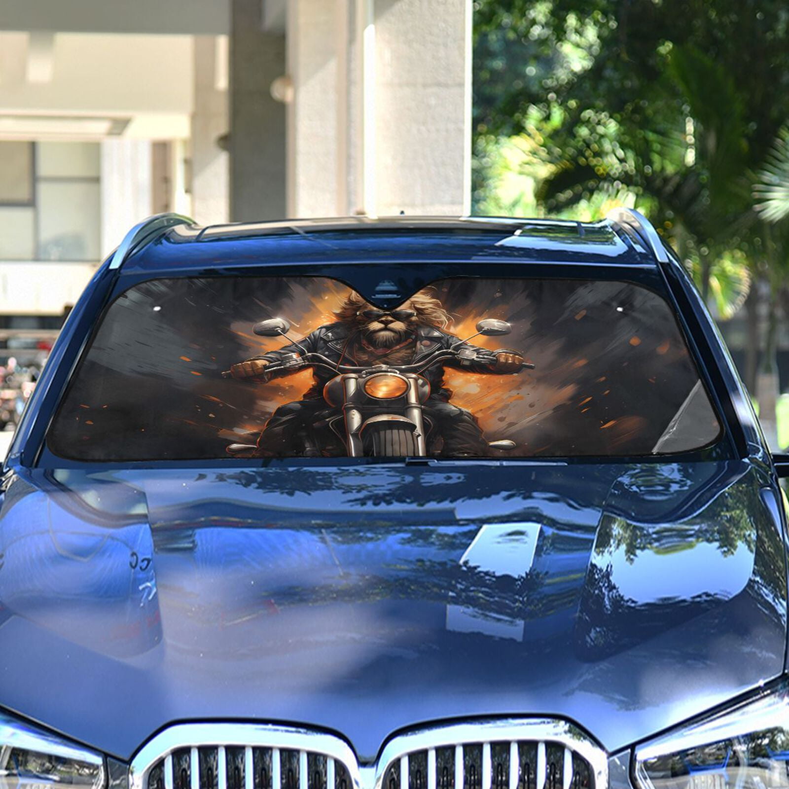 Lion Motorcycle Fire Automotive Front Car Windshield Sun Shade ...