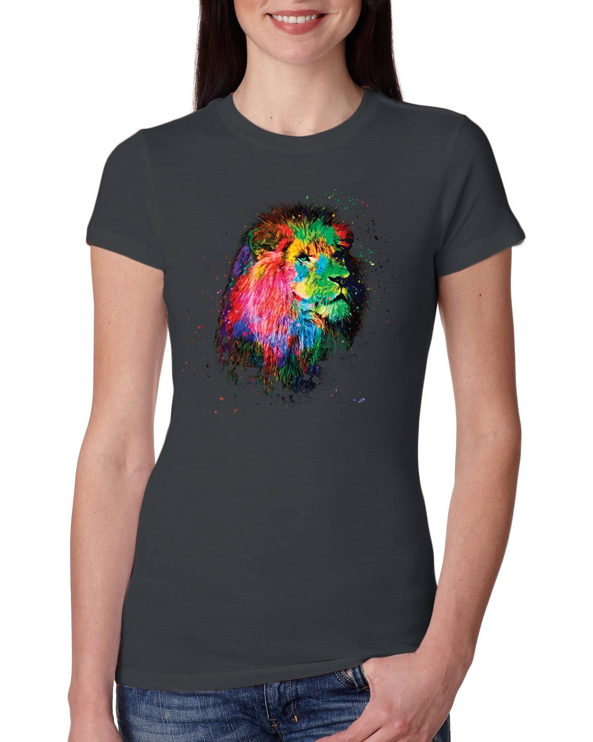 Lion Paint Art Splatter Abstract Art Animal Lover Womens Slim Fit ...
