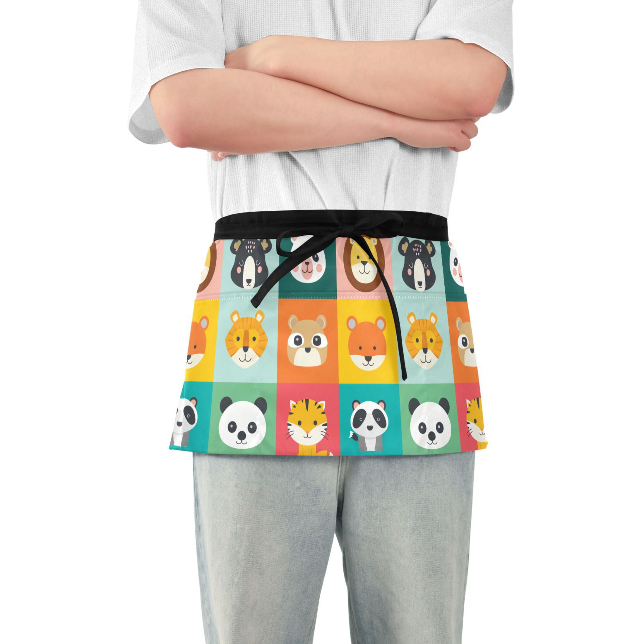 Lion Panda Fox Tiger Bear Server Apron with 3 Pockets Waterproof ...