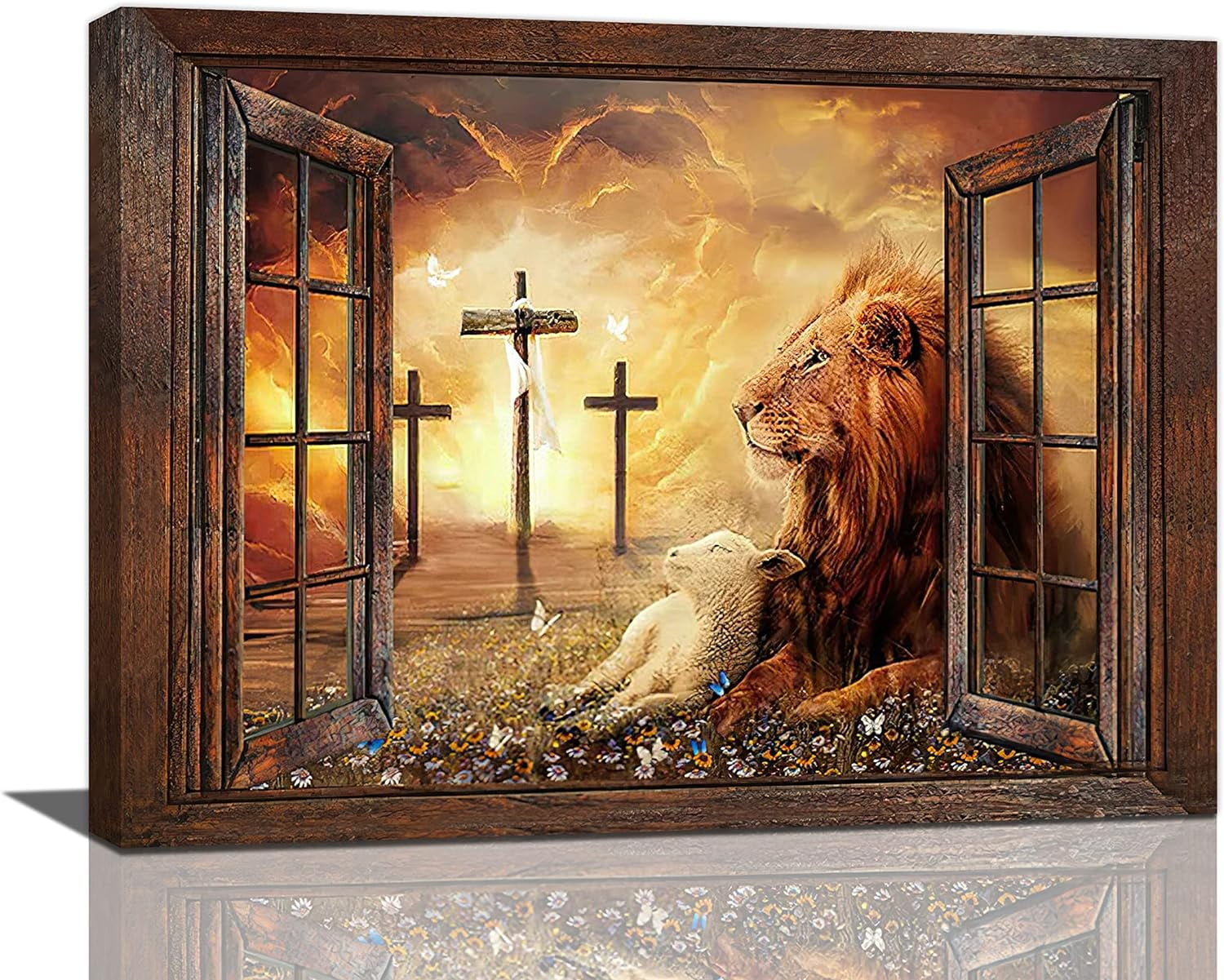 Lion Pictures Wall Decor Rustic Farmhoues Christian Lion Lamb Cross ...