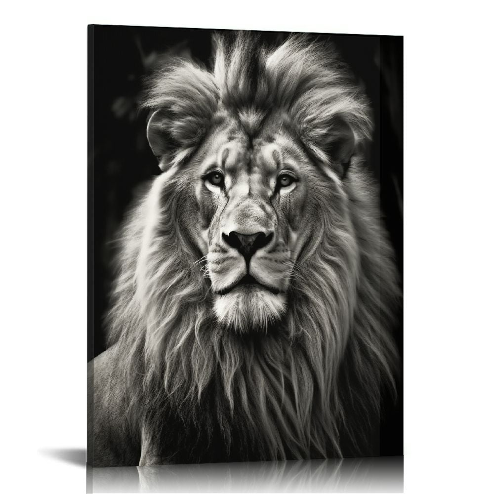 Lion Portrait Canvas Prints Wall Art Stretched Wood Frame BaW Animal ...
