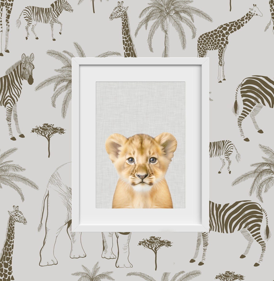 Lion Portrait Gray Background, Safari Animal Print, Kid And Baby ...