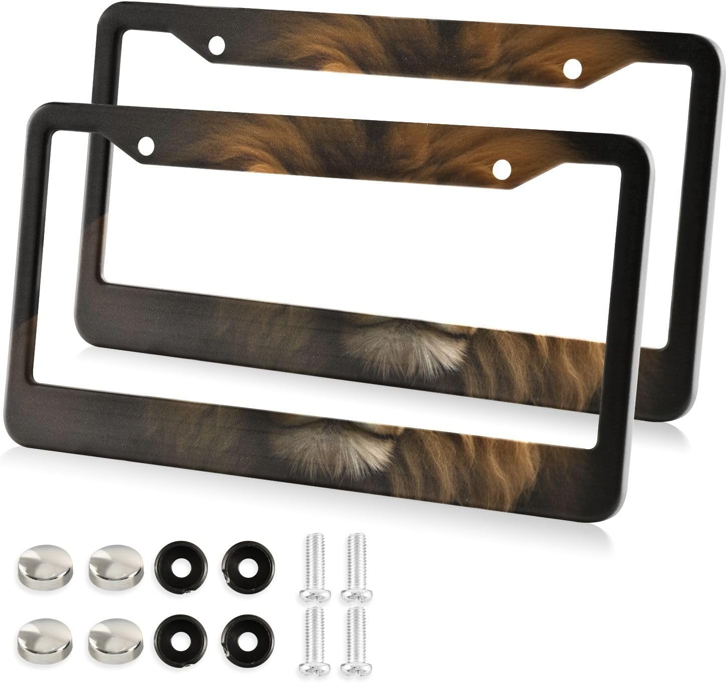 Lion Portrait License Plate Frame, Aluminum Car Tag Frames, 2 Pack ...