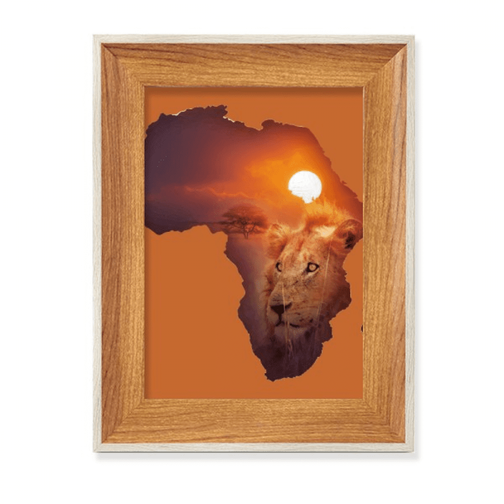 Lion Prairie African Continent Name Map Desktop Wooden Photo Frame ...