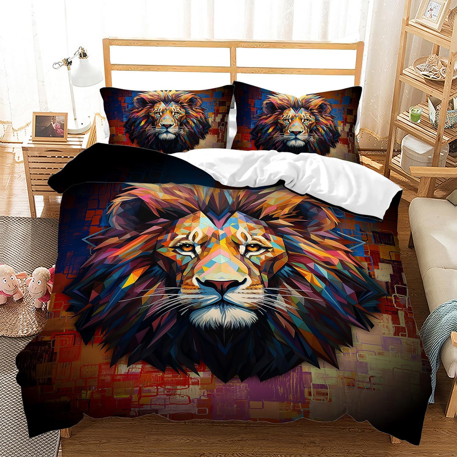Lion Print Duvet Cover Set Wild Animals Bedding Set for Kids Boys Teen ...