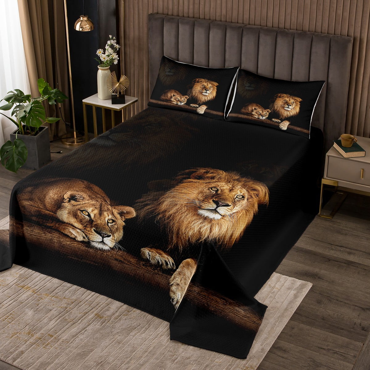 Lion Quilt Set African Safari Animals Queen Bedspread Set,Wild Animal ...