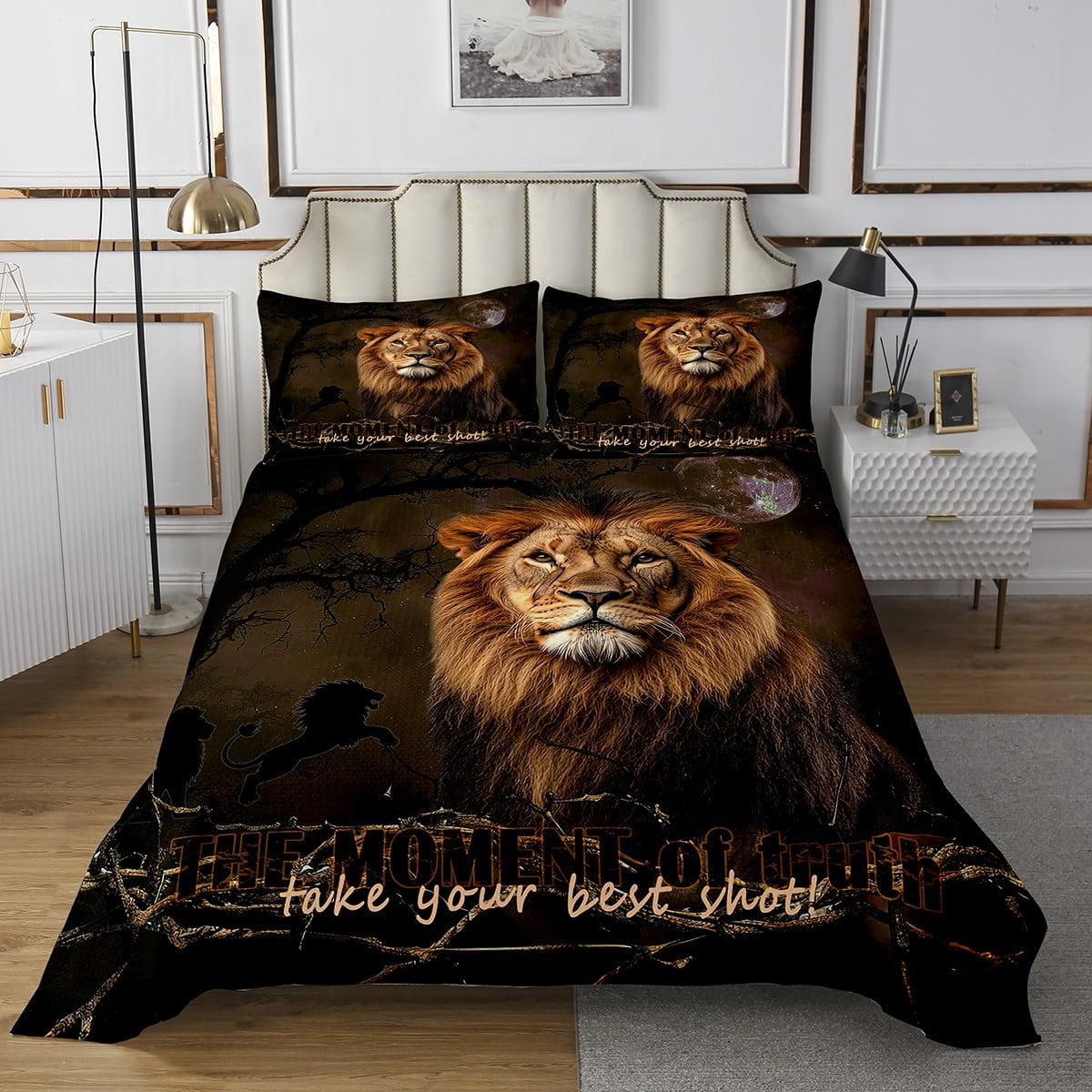 Lion Quilt Set Twin Size, 3D Wildlife Bedspread Set Soft 2 Pieces ...