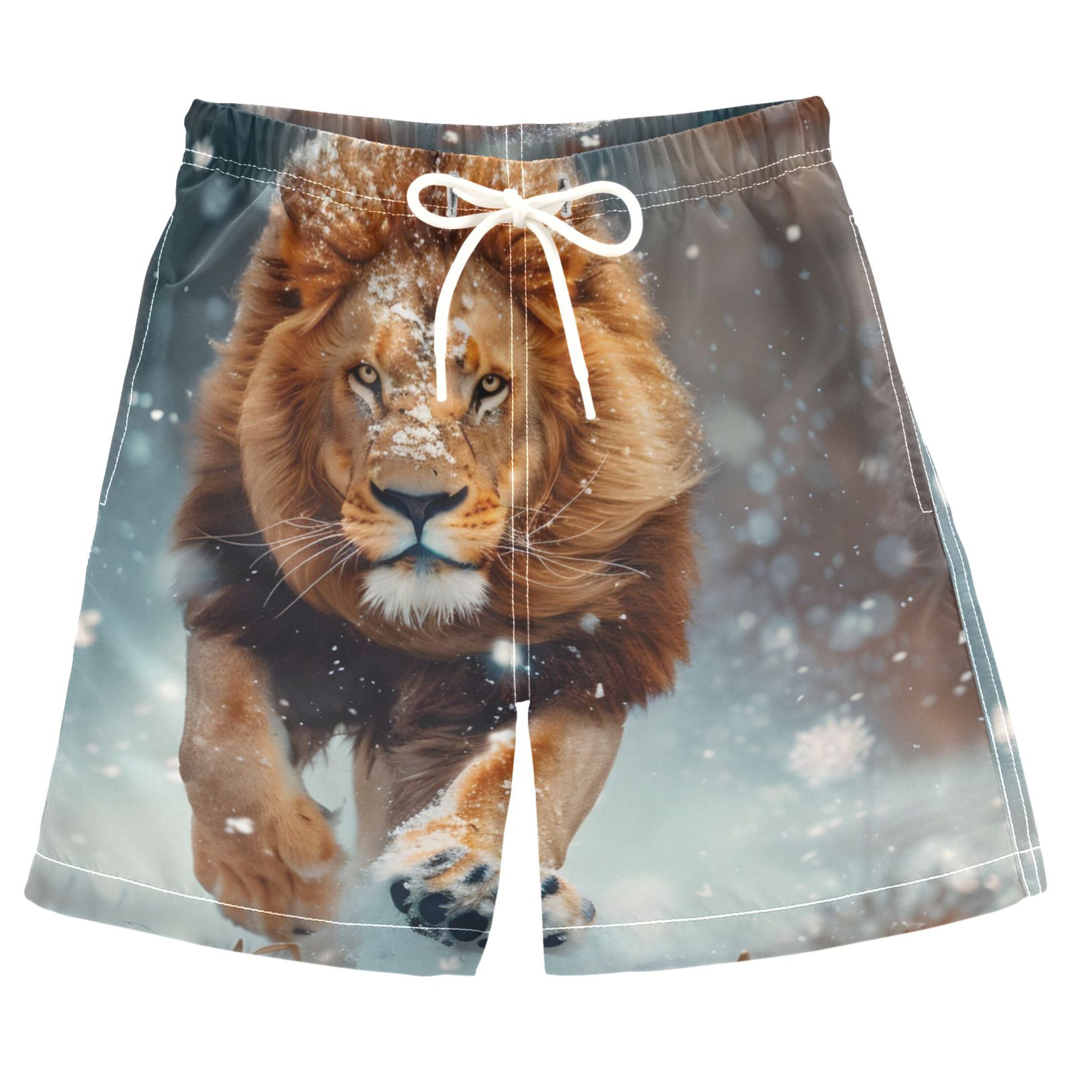 Lion Running on The Snowfield Boys' Beach Pants Board Shorts Swim ...