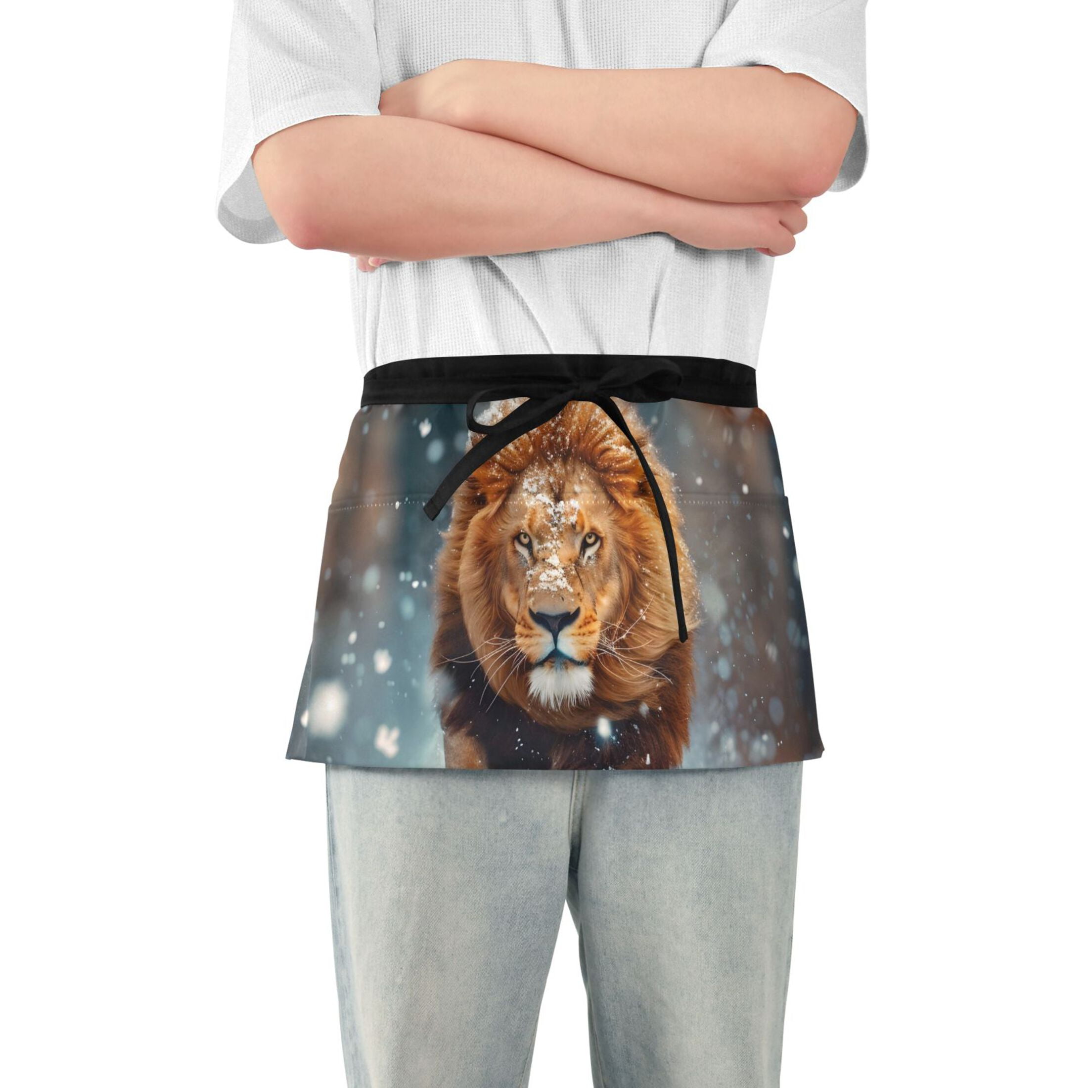 Lion Running on The Snowfield Short Server Apron with 3 Pockets for ...
