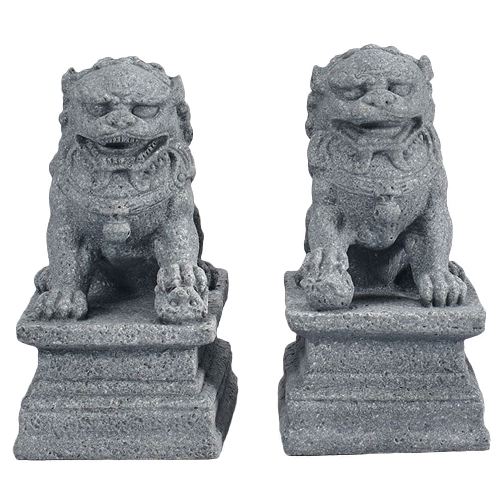 Lion Statue Feng Shui Stone Foo Statues Guardian Decor Chinese Outdoor ...
