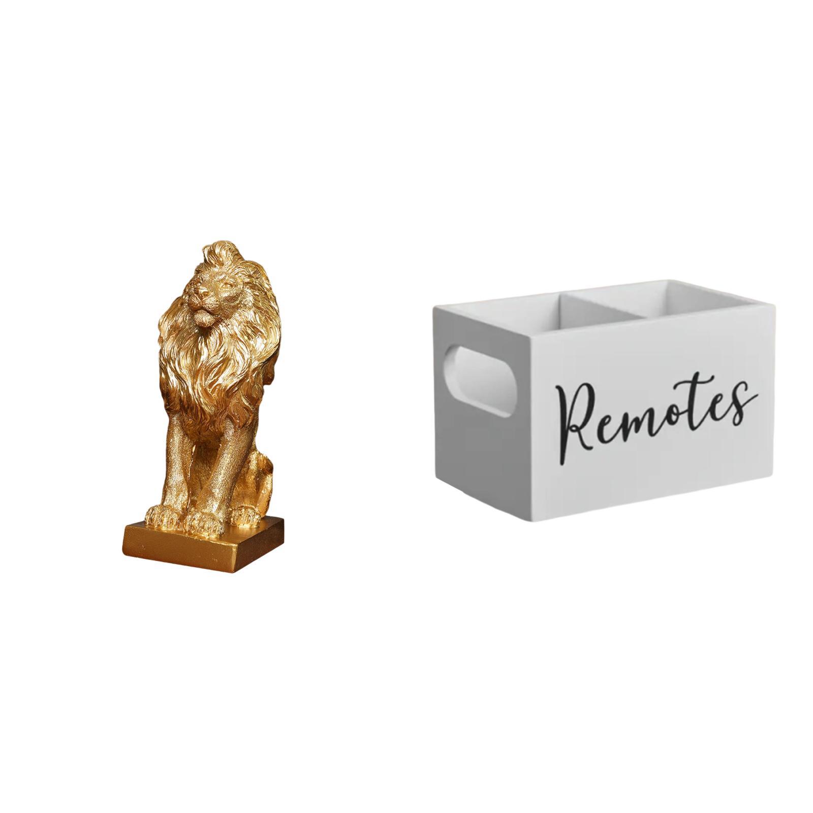 Lion Statue Figurine Wooden Remote Holder Resin Construction for Living ...