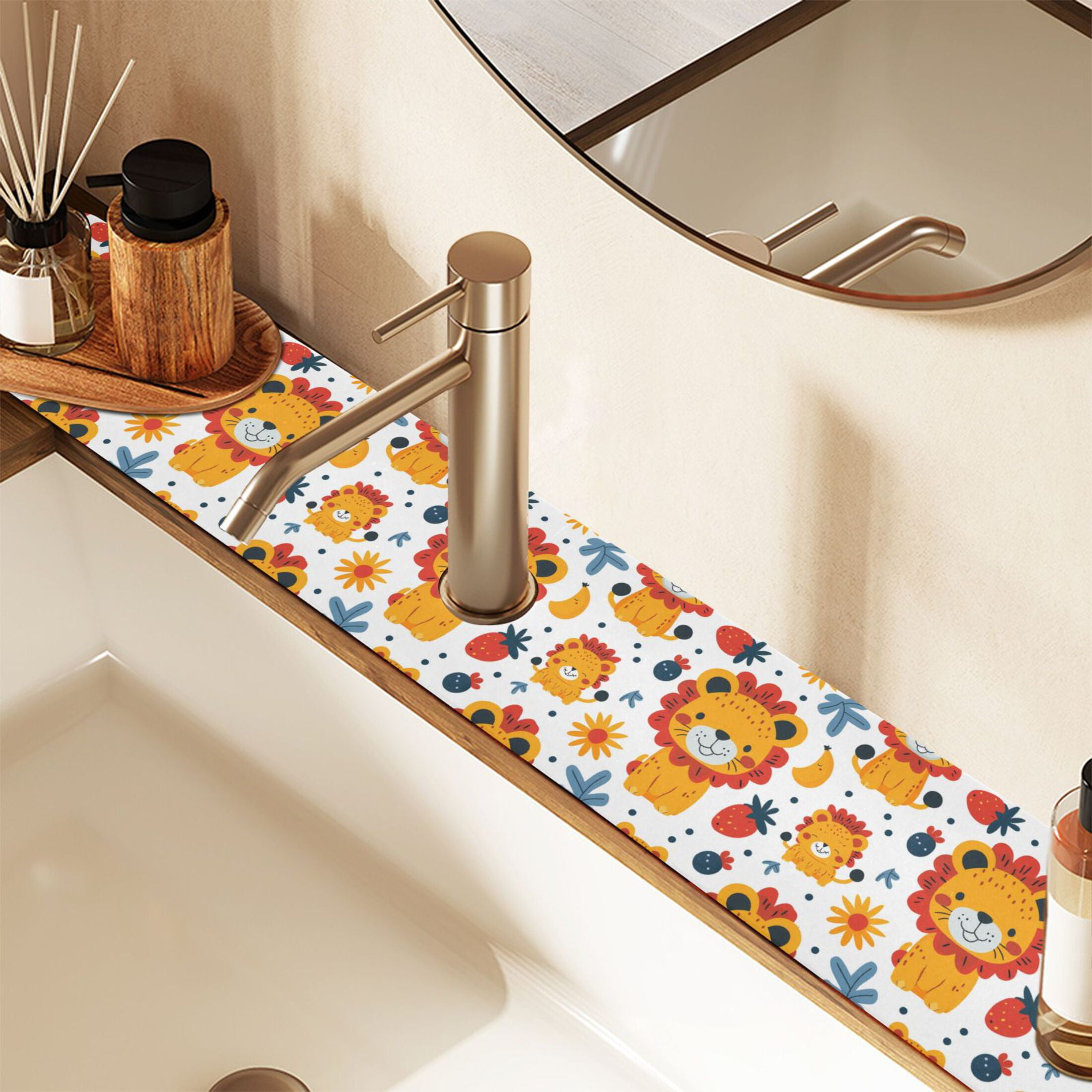 Lion Sun Strawberry Faucet Mat for Kitchen Sink 30'' Sink Splash Guard ...