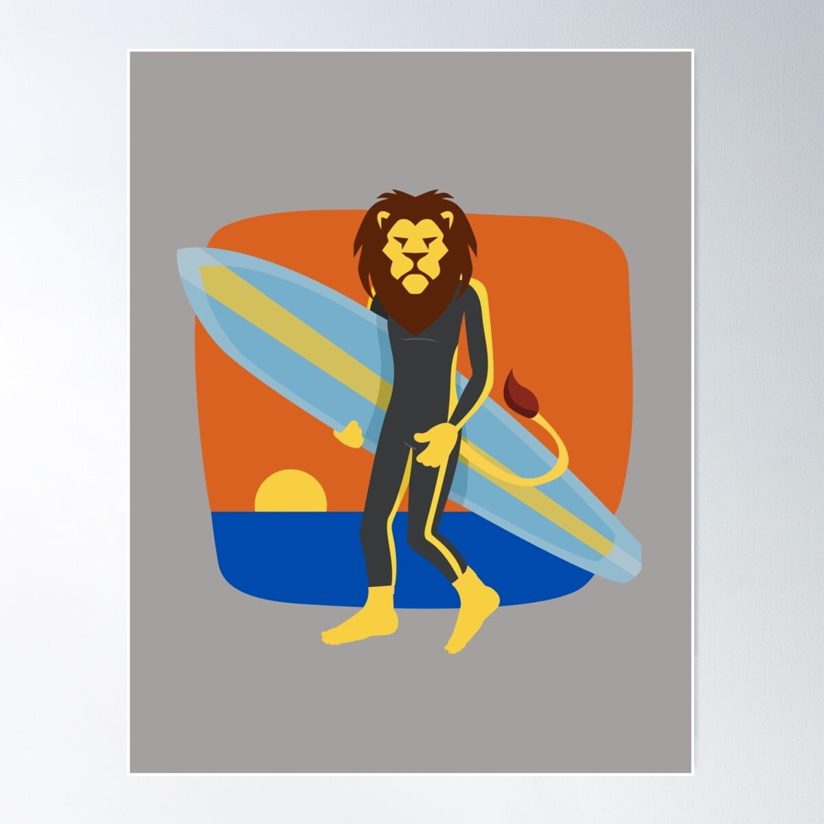 Lion Surfer Poster Wall Art Bedroom Wall Art Home Decor Office Wall Art ...