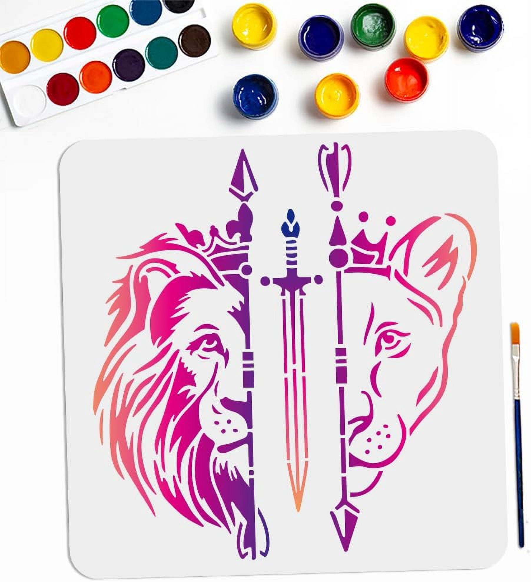 Lion Sword Bow and Arrow Stencil 11.8×11.8inch Large Lion Head Stencil ...