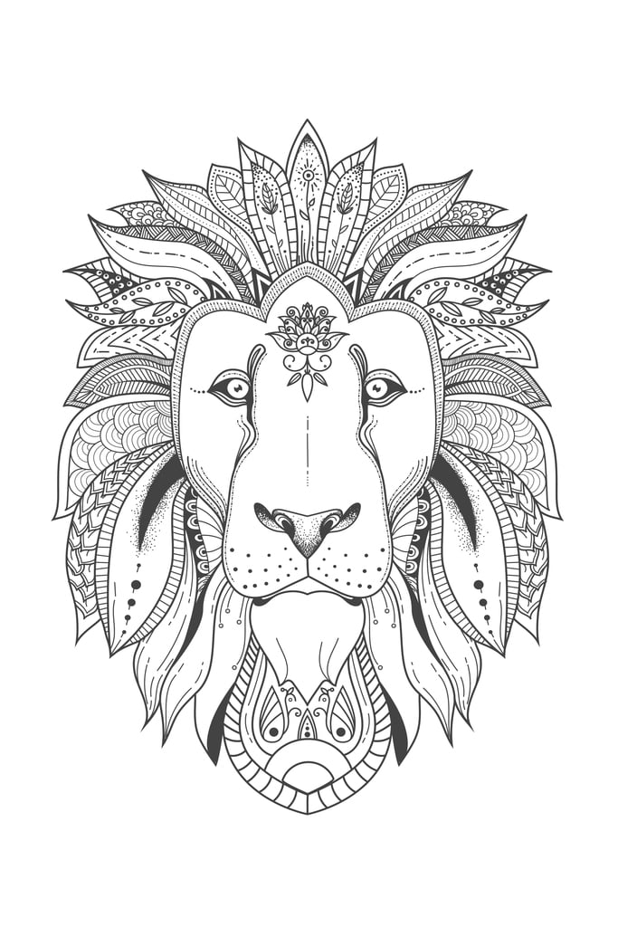 Lion Tribal Pattern Coloring Poster For Adults Relaxation Activity ...